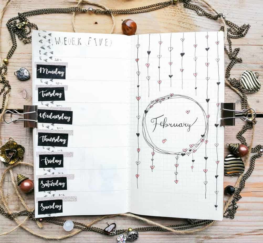 Bullet Journal Heart Theme Inspiration - Planning Mindfully