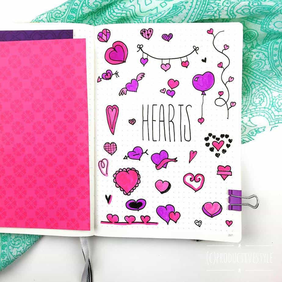 Bullet Journal Heart Theme Inspiration - Planning Mindfully